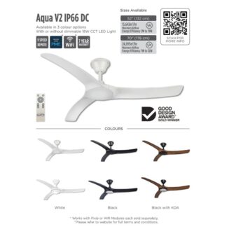 Hunter Pacific Aqua v2 Waterproof 52in DC Matt Black Ceiling Fan ...